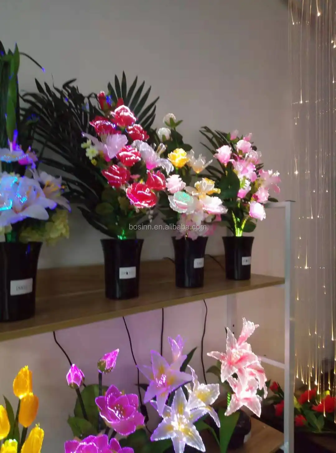 Lámpara nocturna orquídea de fibra óptica LED RGB, cambio de color, enchufe