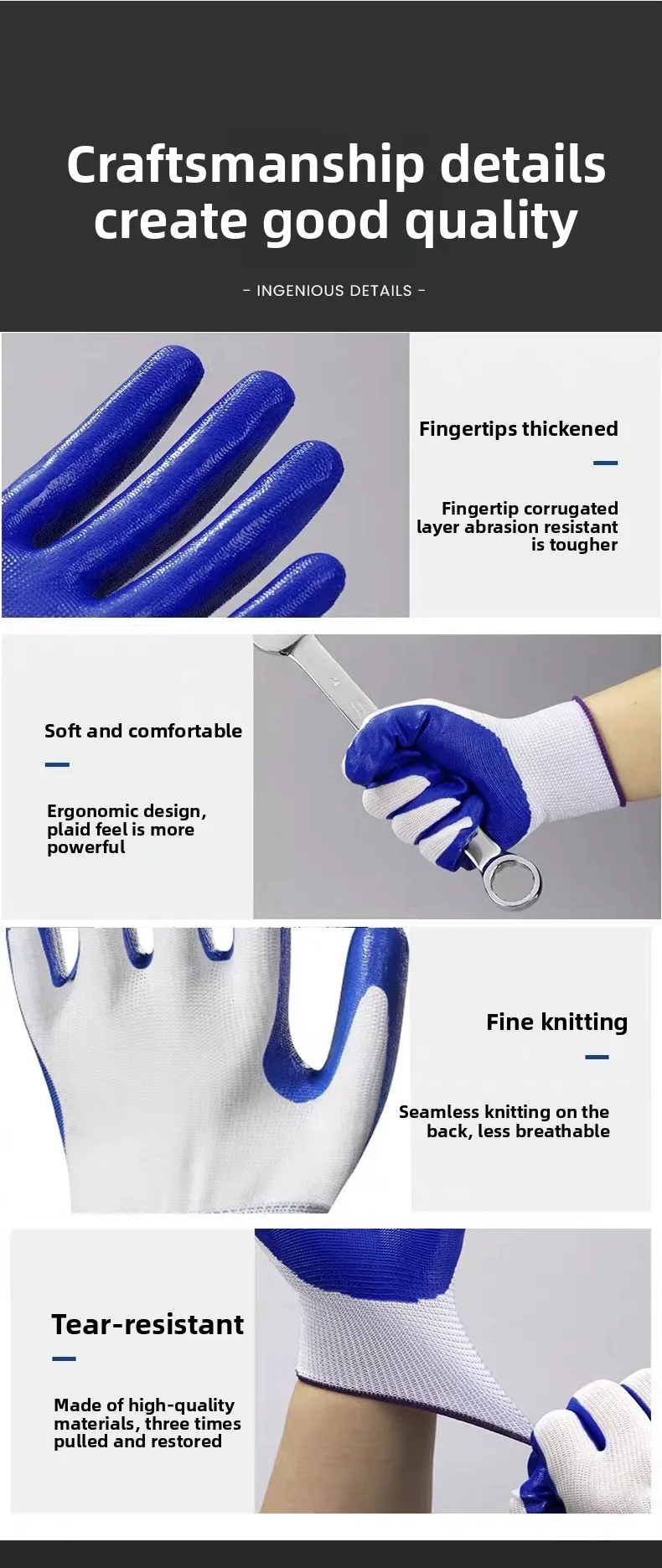 Durable Nitrile Safety Gloves for Construction Site Work Breathable ...