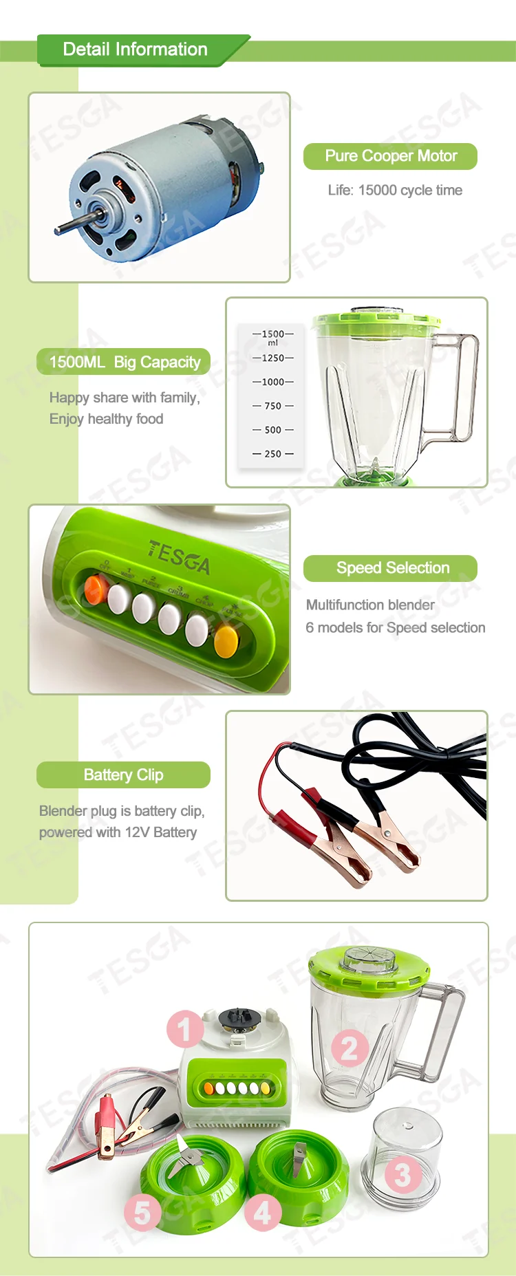 Portable 12V DC Blender - 1500ml Juicer & Smoothie Maker for RV, Truck ...