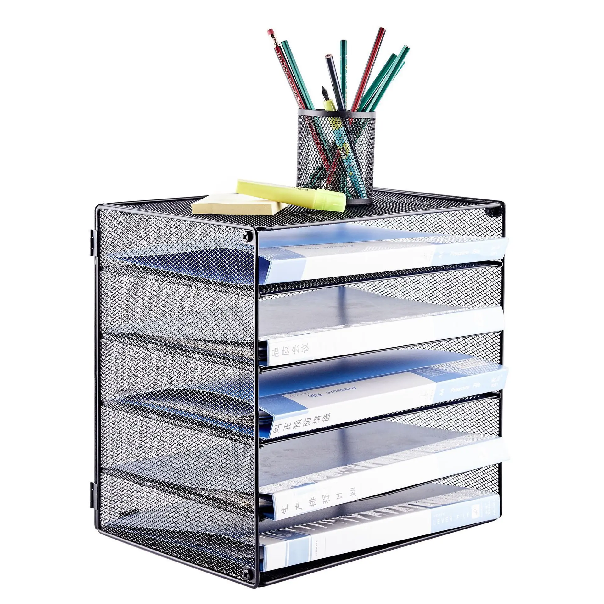 5 Tiers Metal Mesh Desk File Organizer Letter Paper Shelves Document ...