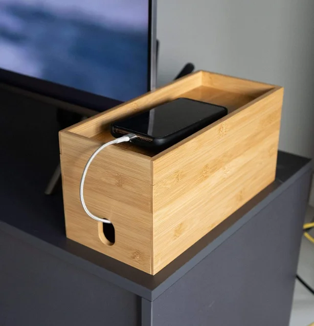 Eco-friendly Bamboo Cable Management Box Bamboo Storage Organizer ...