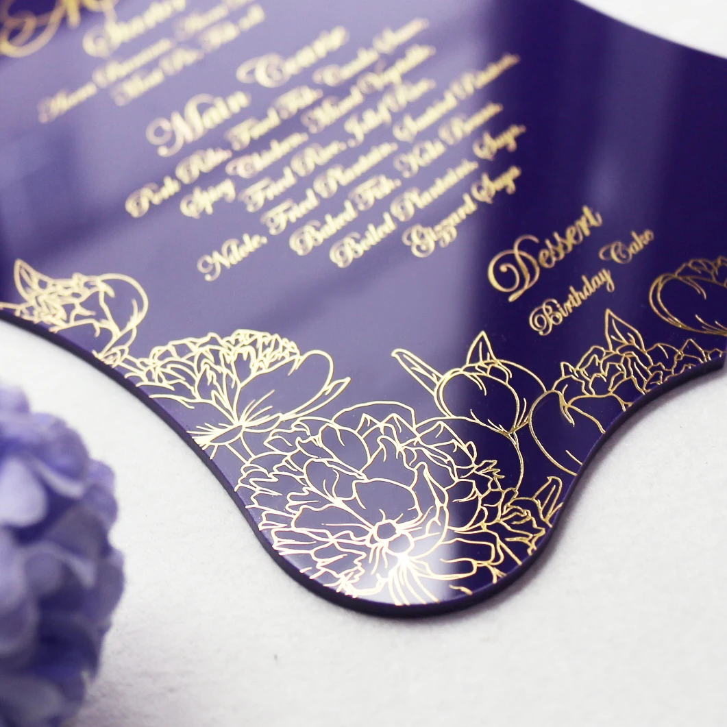 Quinceanera Dark Purple Acrylic Mirror Acrylic Wedding Menu Card ...