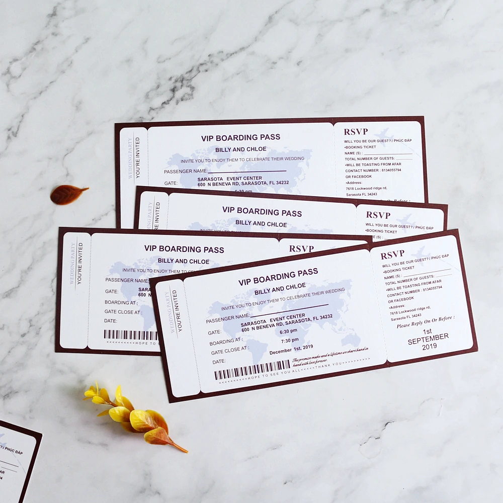 Chic Customized Passport Boarding Pass Wedding Invitation Cards - Buy ...