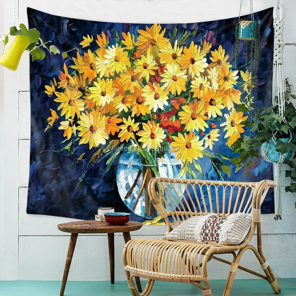 Custom Vintage Colorful Floral Plants Herbs Wild Flowers Tapestry For ...