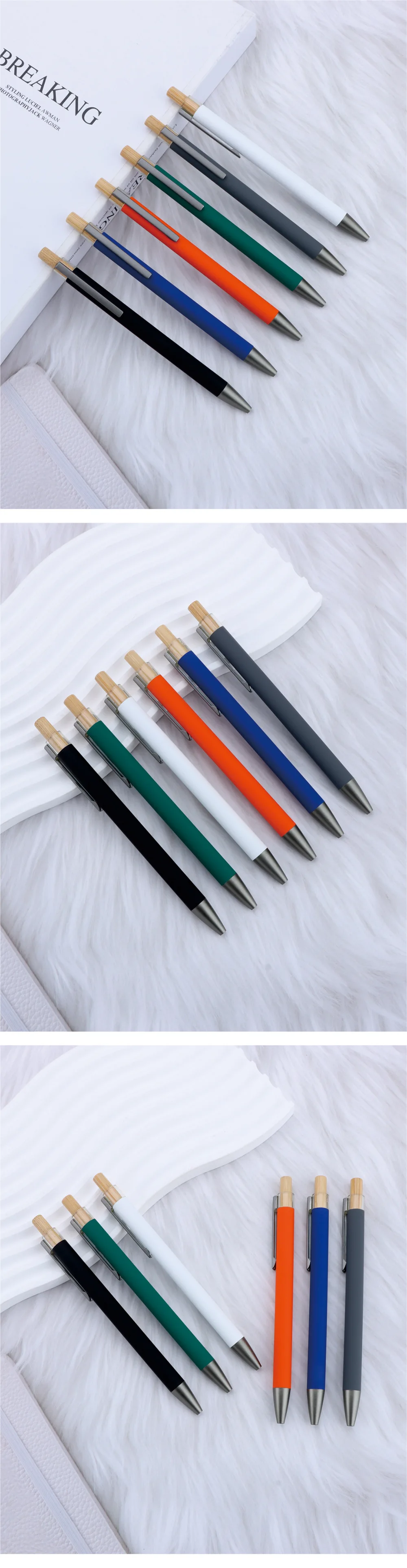 High-End Office Ballpoint Pen Bamboo Wood Cap and Aluminum Rod with ...