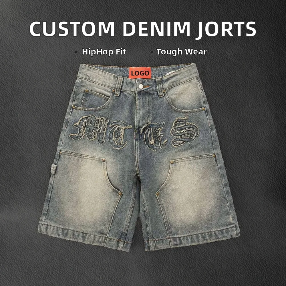 Custom Logo Breathable Men's Denim Cargo Jorts Oem