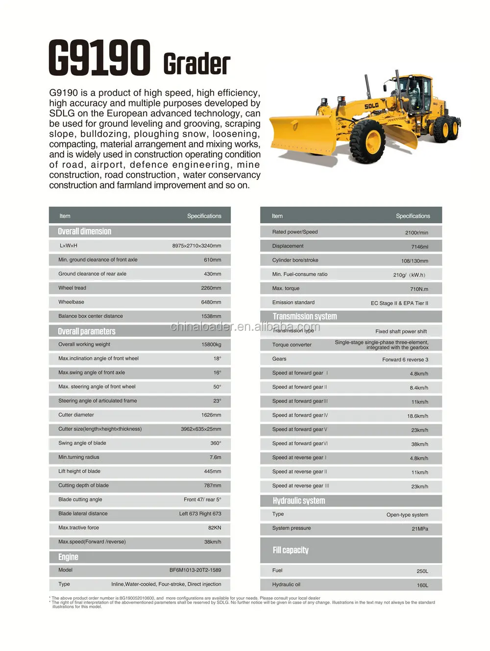 190hp SDLG G9190 Motor Grader - Wholesale Price & Quality