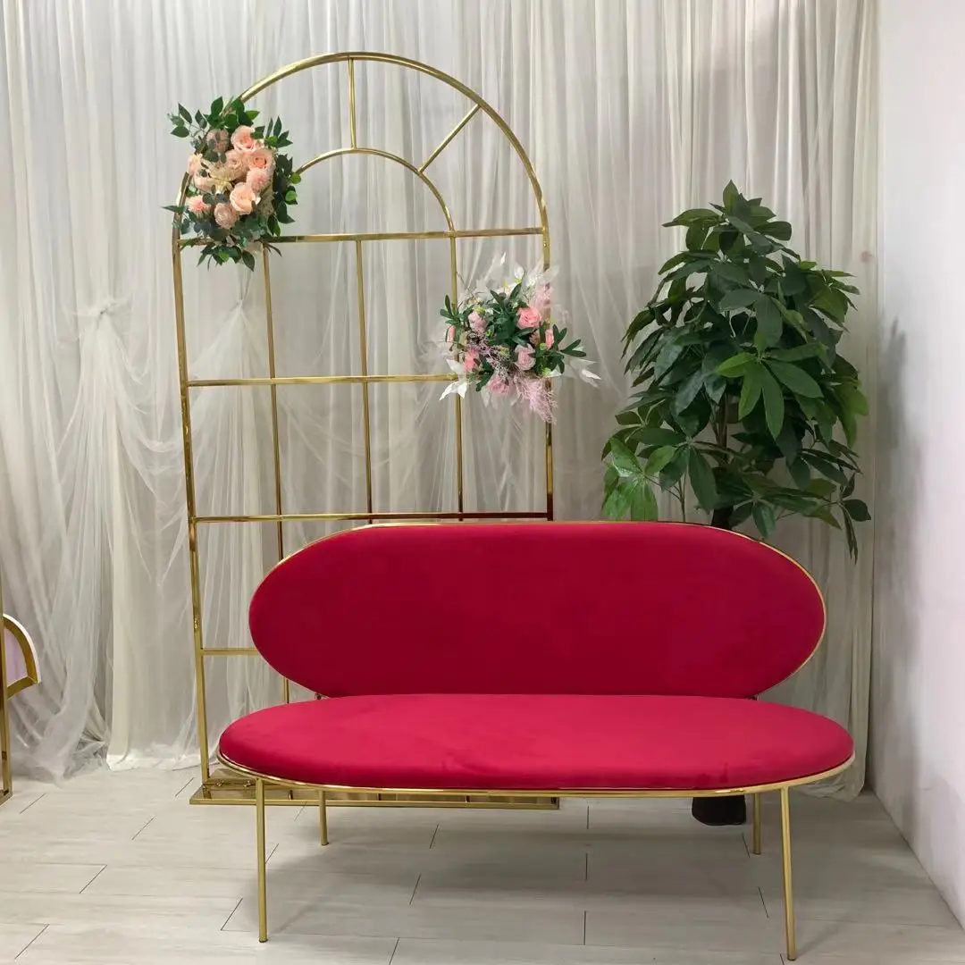 Red Velvet Loveseat - Durable Stainless Steel Wedding Sofa