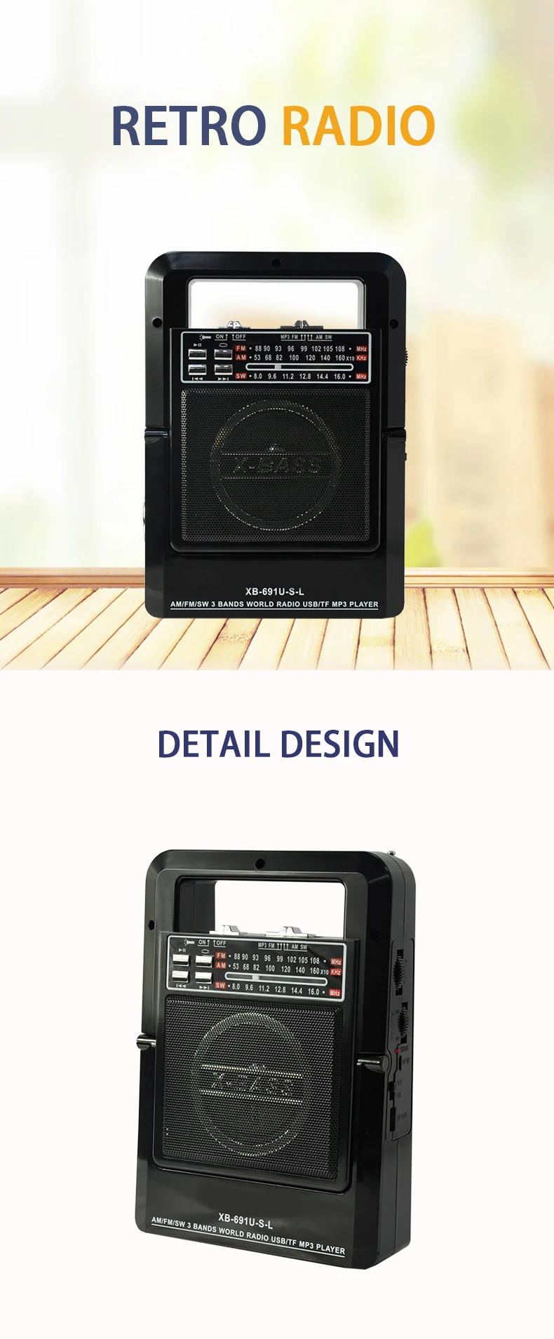 XB-691U-S-L Waxiba XB Portable Radio - Solar Radio with LED Light