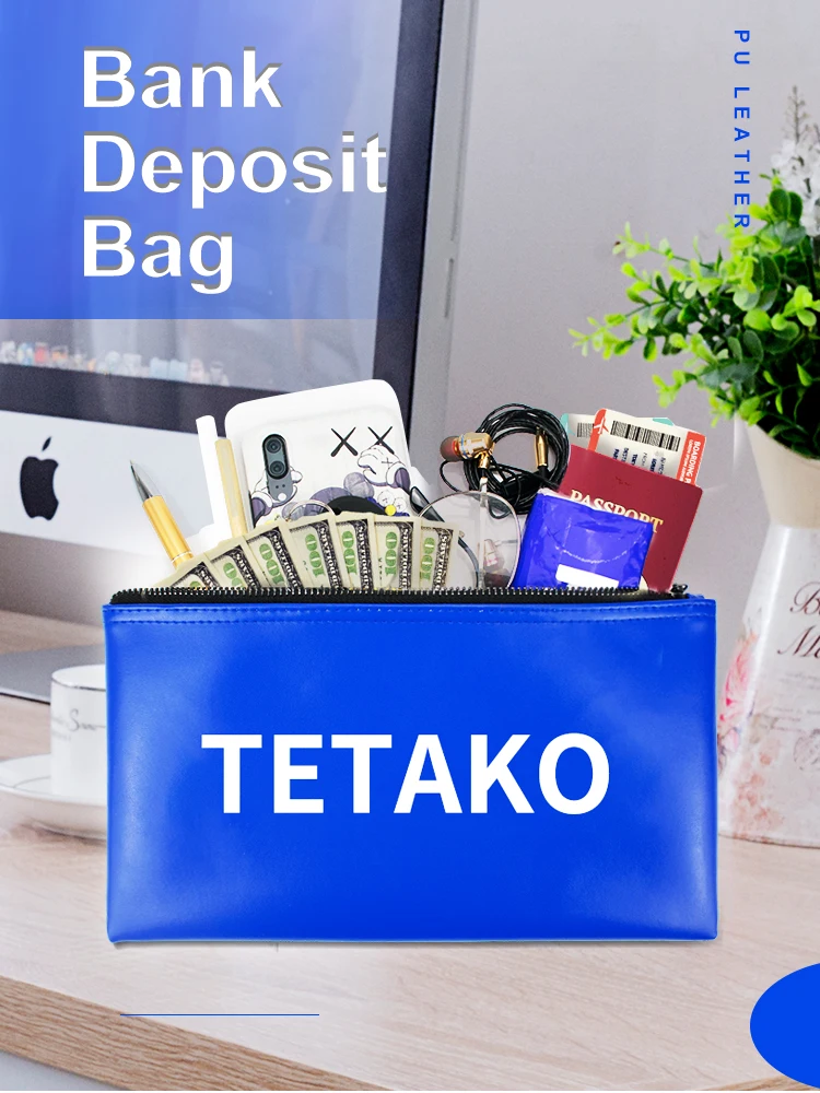 Custom Money Bank Bag Zipper Pu Leather Pencil Pouch Cash Deposit Bag ...