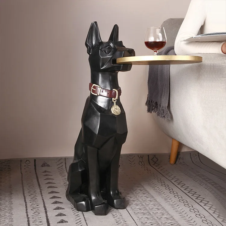 Doberman Holding Tray Sculpture Resin Dog Side Table,Doberman Statue ...
