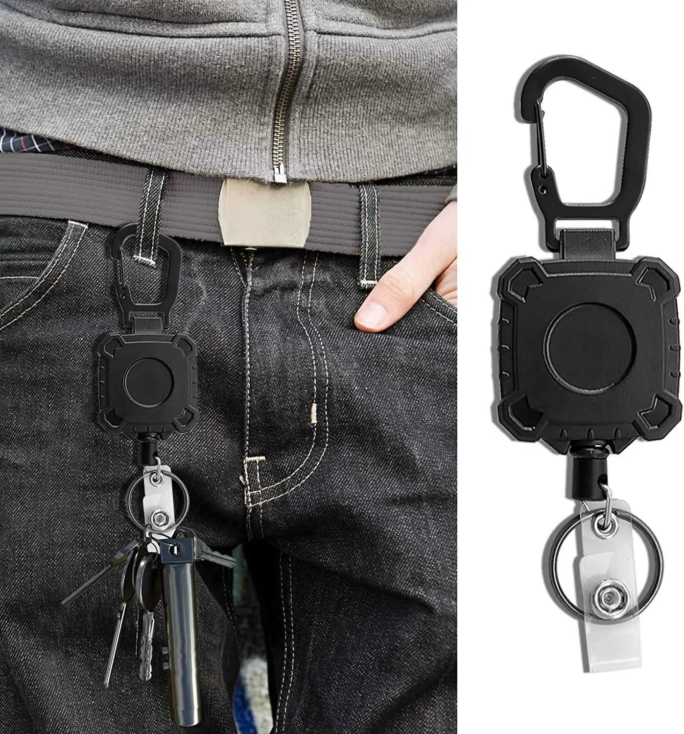 Retractable Keychain with Badge Holder - Heavy Duty Carabiner