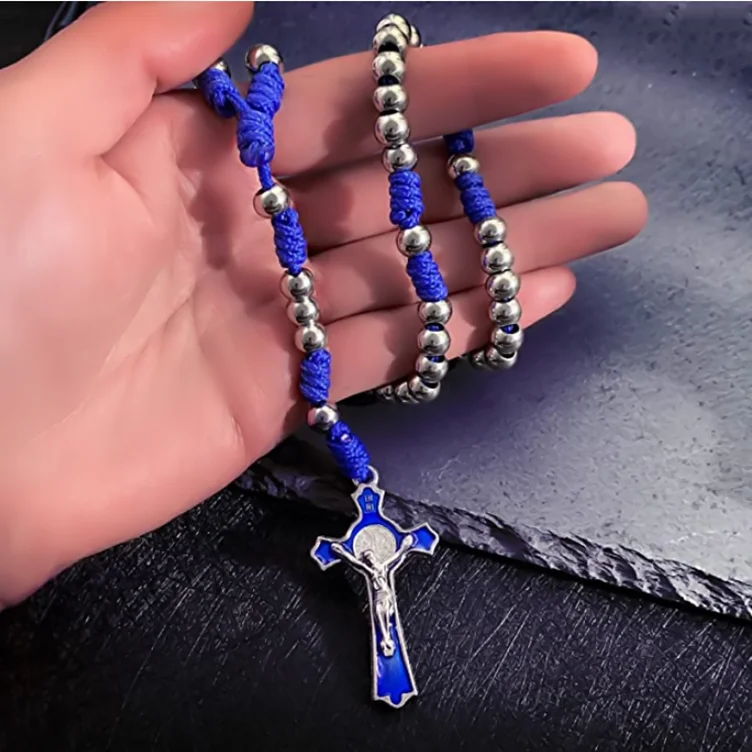 KOMI Handmade Stainless Steel Rosary Beads Necklace