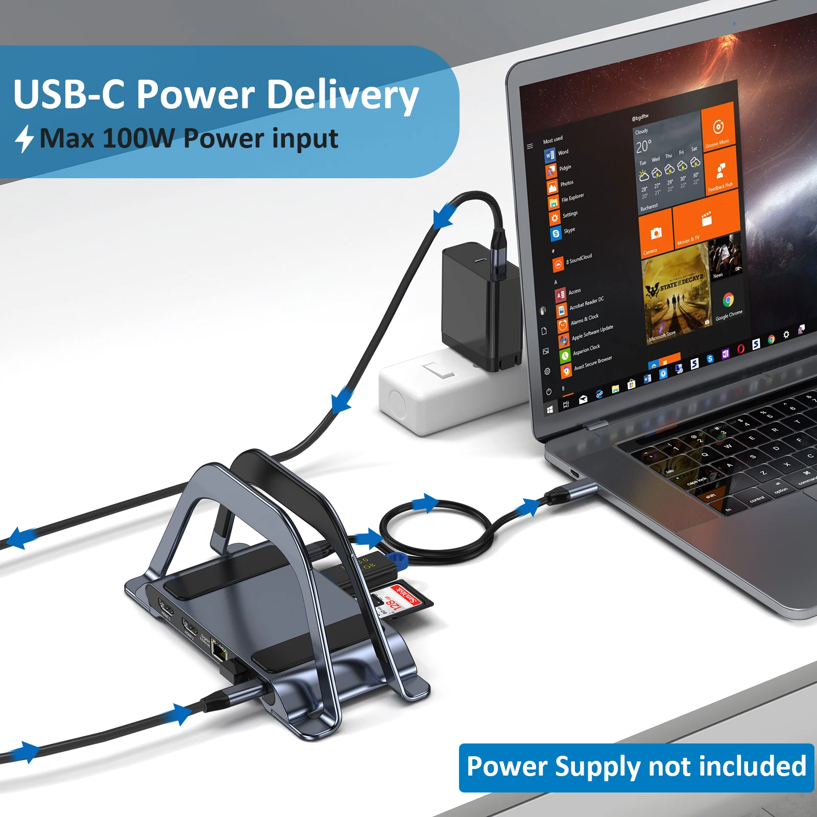 Usb C Docking Station With Vertical Stand Extend 2 Monitor 100w Pd Usb ...