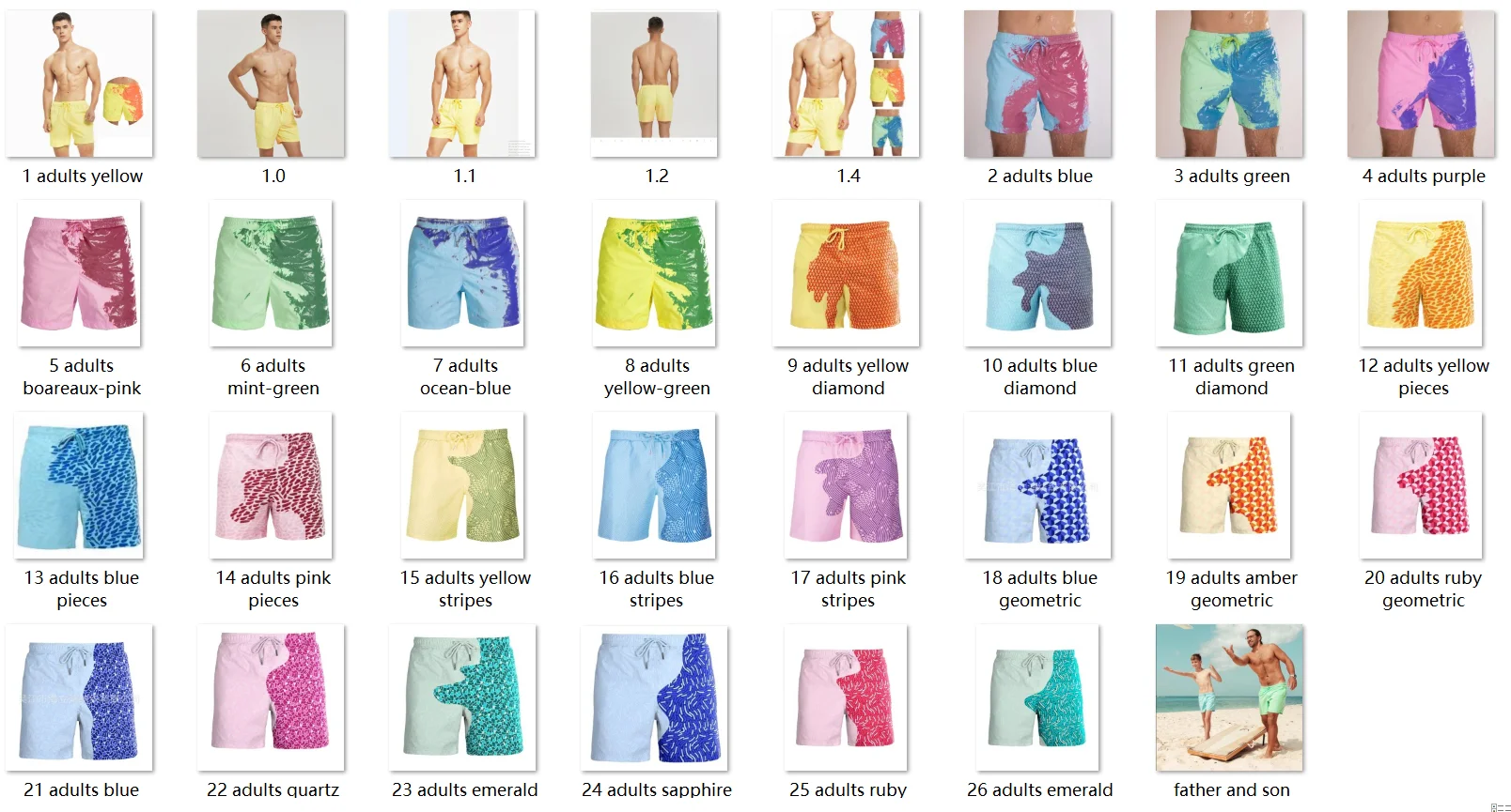 Magic Color-Changing Swim Trunks by Father and Son Adults