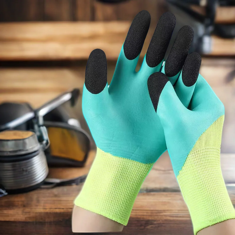 Green Finger Padded Safety Gloves Latex Foam Breathable Non-slip Wear ...