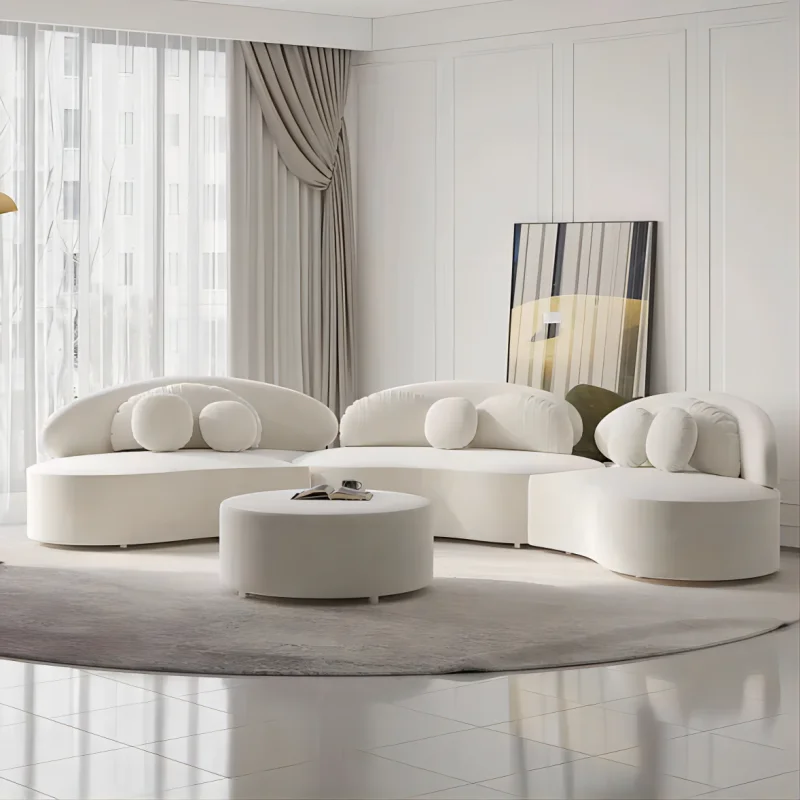 Modern Curved Sectional Sofa - Light Gray Velvet 7-seater