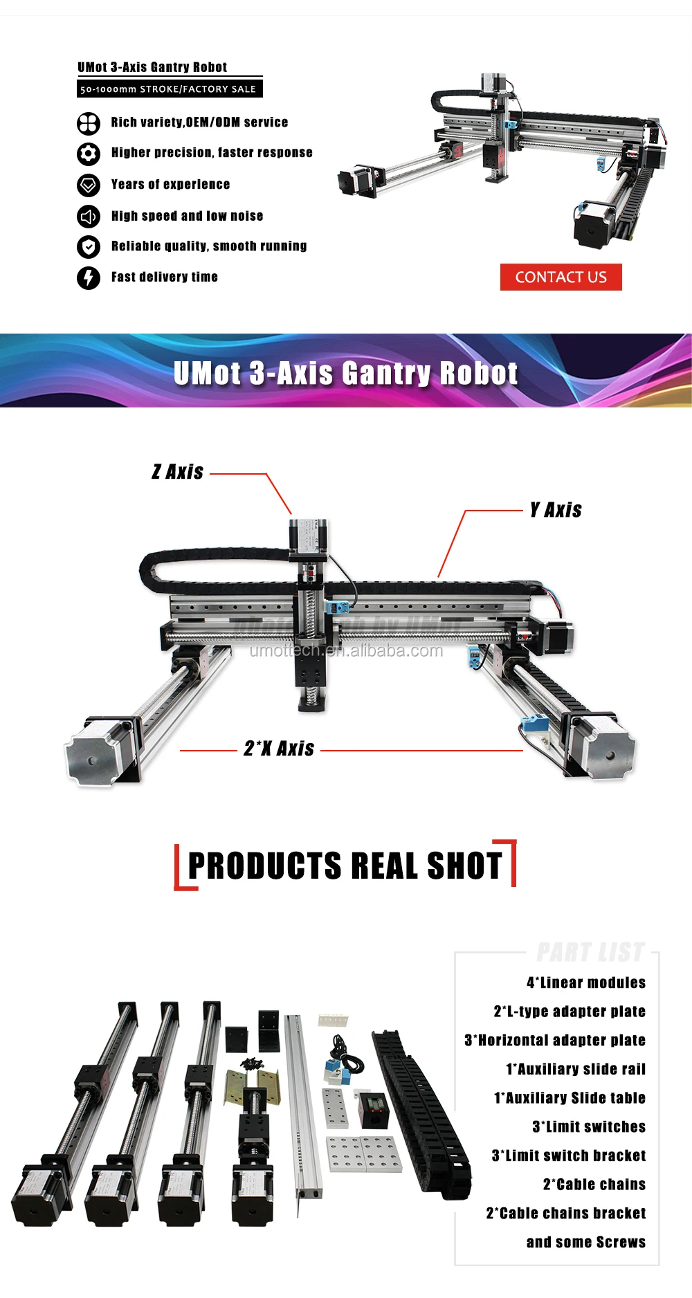 3-axis gantry XYZ linear stage 50mm-4000mm customizable ball screw ...