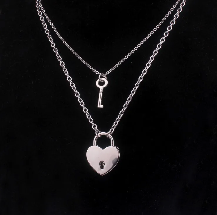Stainless Steel Heart Lock And Key Chain Necklace Padlock Necklace ...