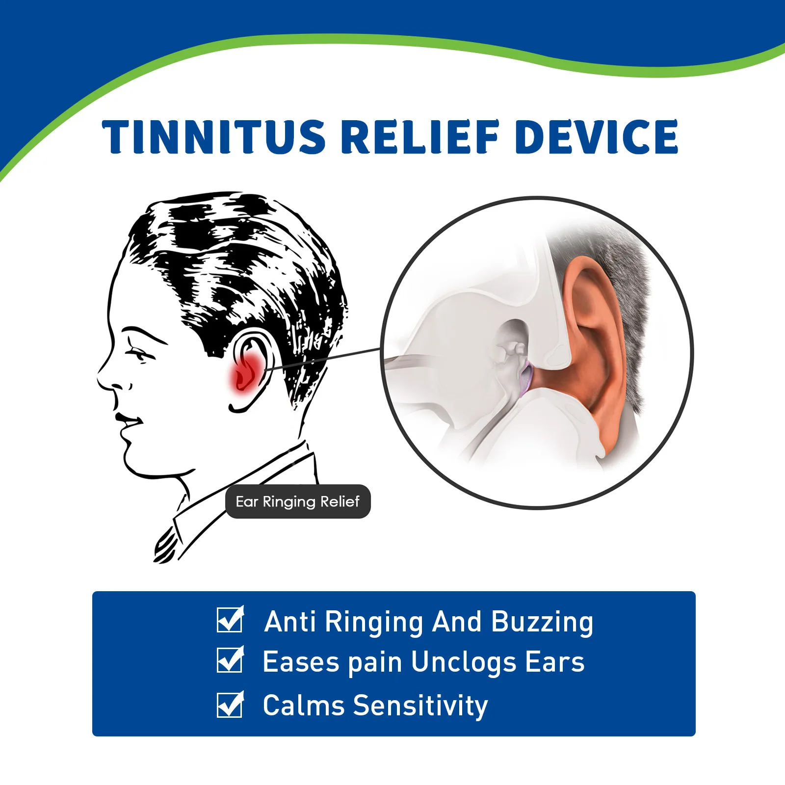 Tinnitus Relieving Clip Cleaning Earwax Relieving Tinnitus Ear Discomfort Ear Health Care Clip ...