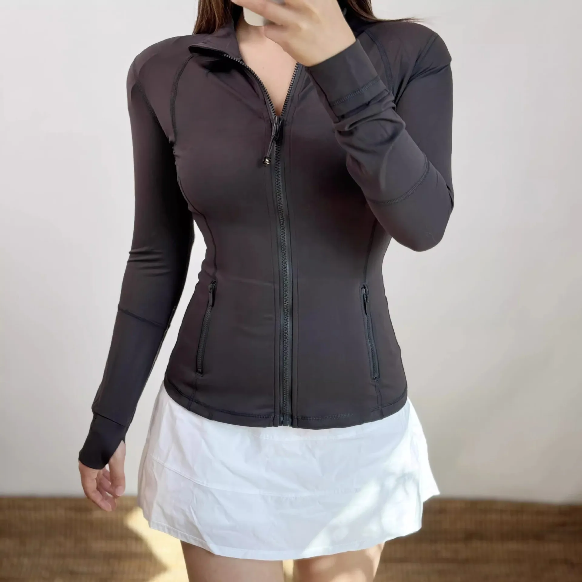Overseas Warehouse Gold Zipper Yoga Jacket Nylon Women's Yoga Jacket ...