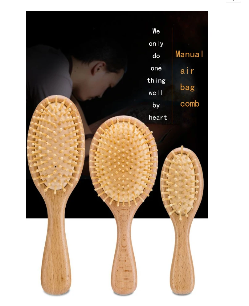 Hot Natural Round Cushion Wooden Comb Detangle Hair Brush Biodegradable ...