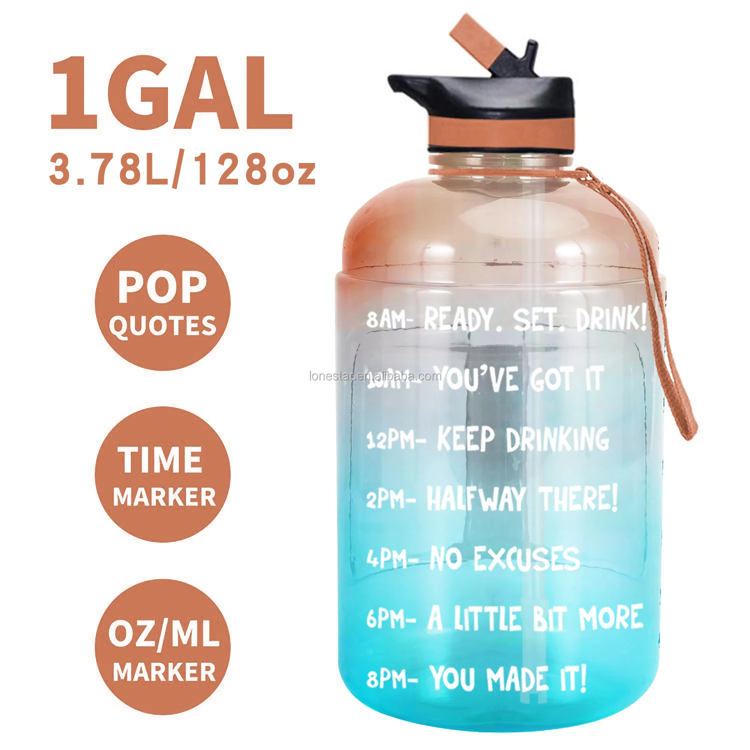 Amazon Leakproof 1 Gallon 128oz Water Bottle With Time Marker And Straw ...