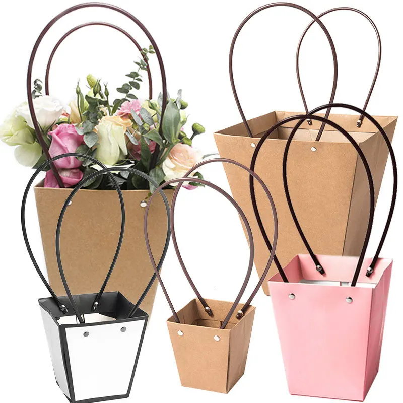 Custom Portable Carrier Basket Flower Bouquet Pink Waterproof Paper ...