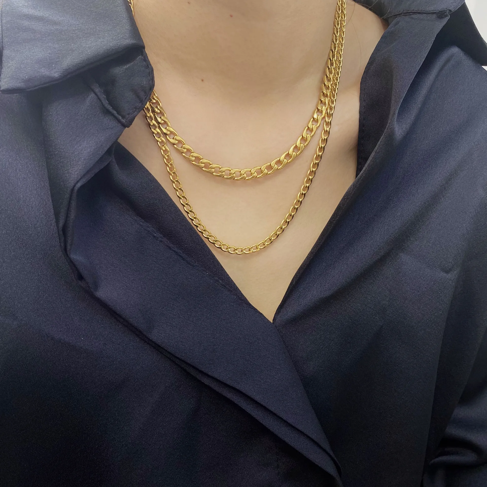 Ys Jewelry Simple Chain Mix Length Stainless Steel Fancy Gold Nk Chain ...