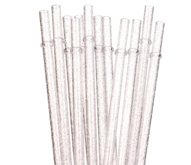 Rts Glitter Reusable Clear Plastic Straws 9" Long Hard Tumbler Drinking ...