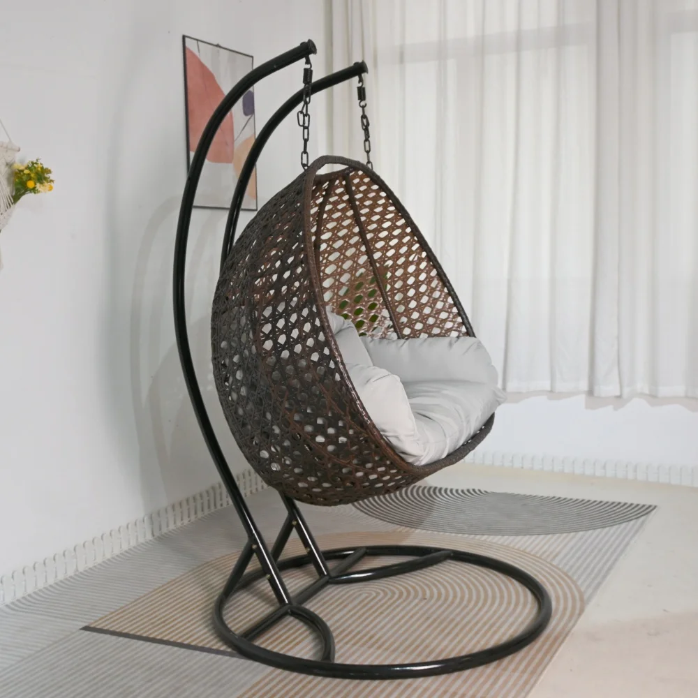 Double Patio Swings 2 Seat Luxury Rattan Hanging Egg Chair Garden Patio ...