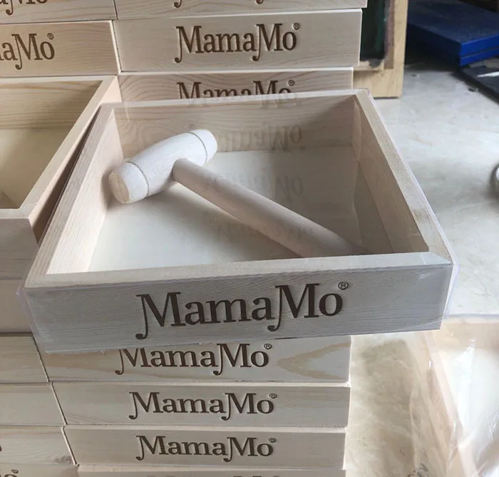 20x20x4.5cm Chocolate Wood Box Hammer PVC Lid - Customizable