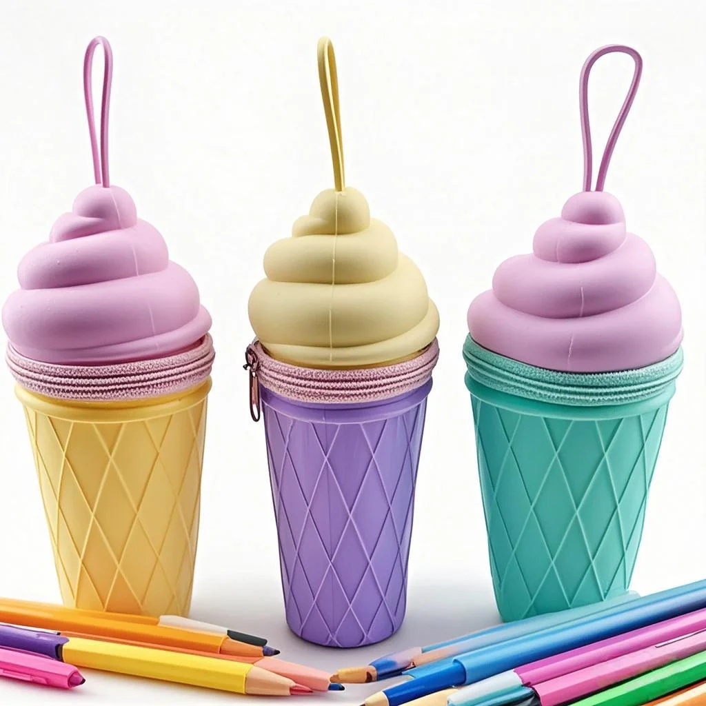 Hot Selling Silicone Ice Cream Pencil Pen Case Coin Purses Makeup Pouch ...