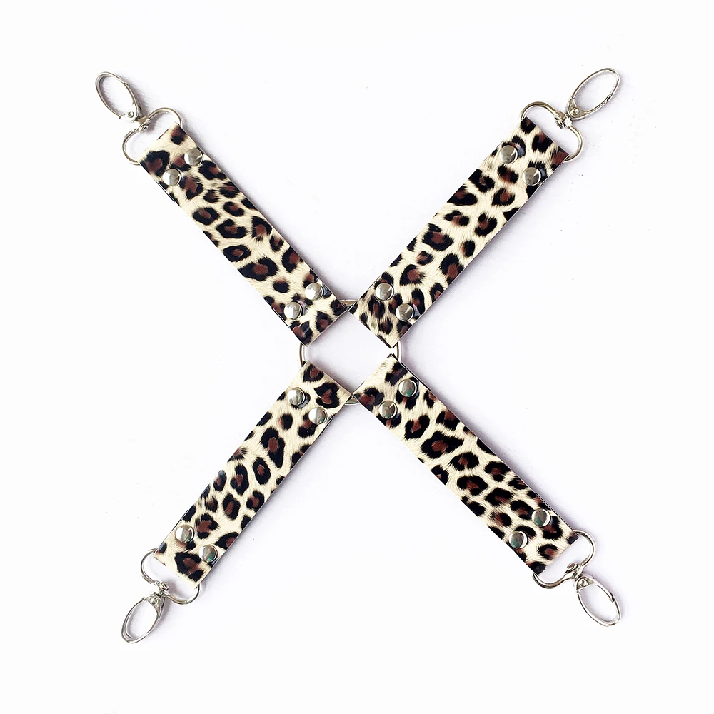 Leopard With Lock Bondage Restraint Leather 10 Pcs Set Teaching