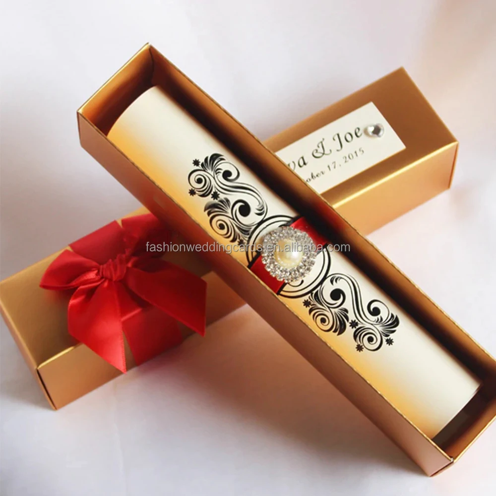 Elegant Personalized Wedding Scroll Invitation Card With Box & Buckle ...