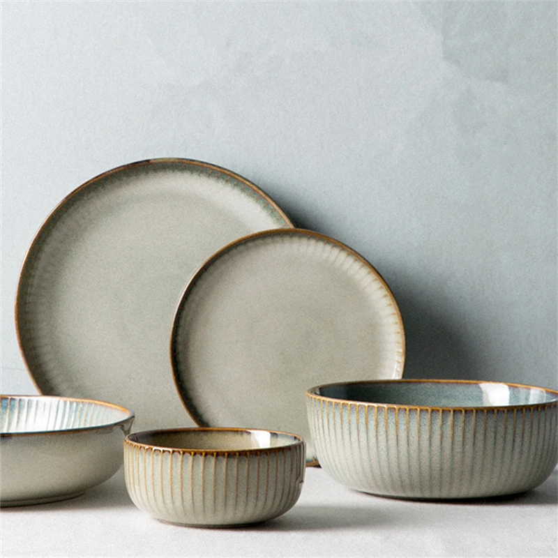 Creative Reactive Glaze Yellow 2 Tone Ceramic Tableware 16 Pc Dinner ...