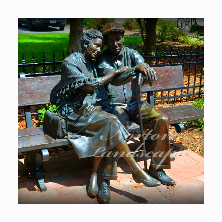 Handmade Metal Figure Statue Life Size Brass Bronze Love Old Couple ...