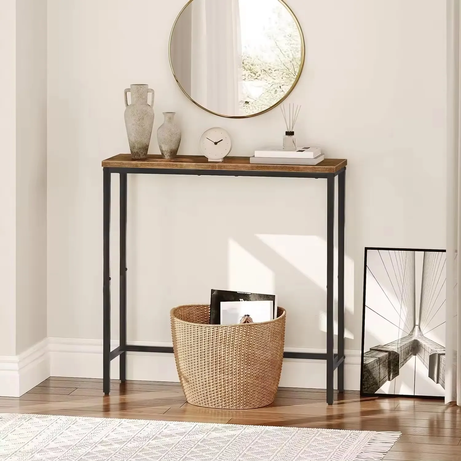 Small Entryway Narrow Console Table Small Entryway With Steel Frame ...