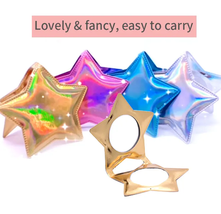 Small MOQ holographic cosmetic makeup mirror star shape compact mirror ...
