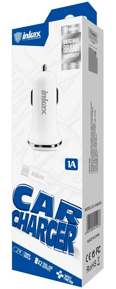 Inkax 2 USB 5V-1A Charging Car Charger - Universal Compatibility