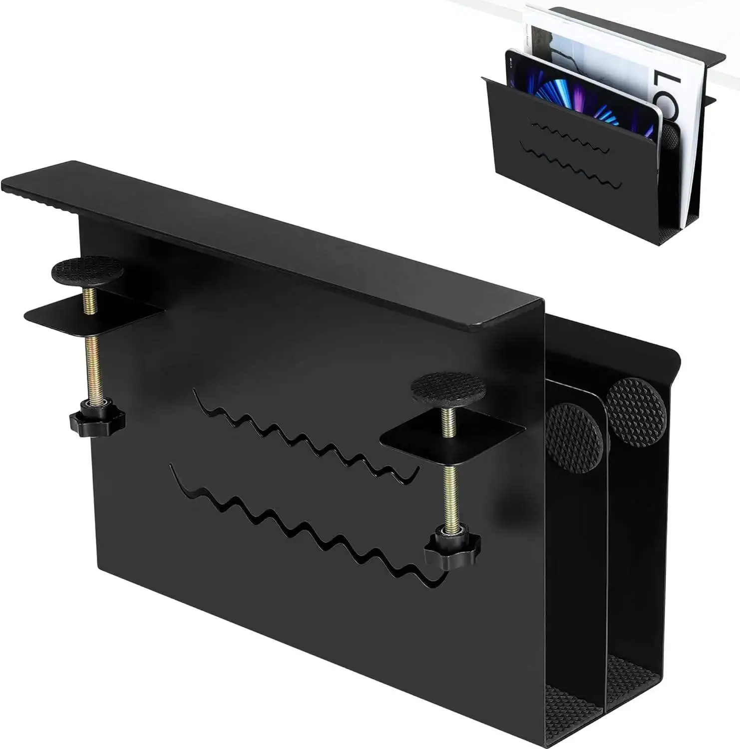 2 Tier Steel Hanging Desk Side Storage Aluminum Alloy Laptop Documents ...