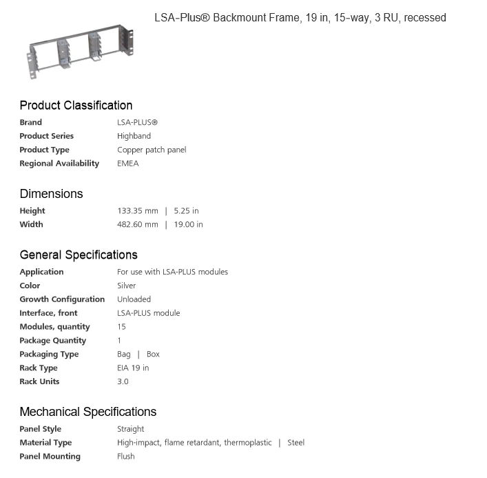 LSA-Plus Backmount Frame 150 pair 64271017-01| Alibaba.com