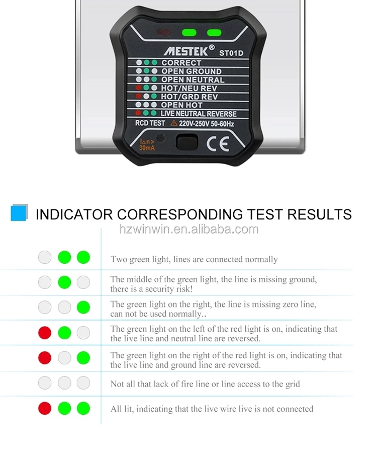 Mestek ST01D Socket Tester - Reliable Live Check & RCD Test