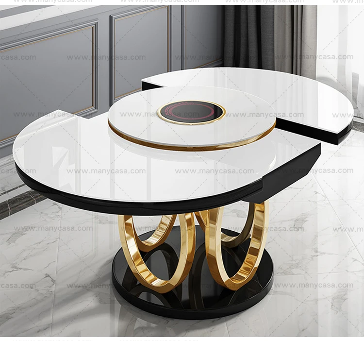 Extendable Rotating Table Restaurant Stainless Steel Base Round Marble ...