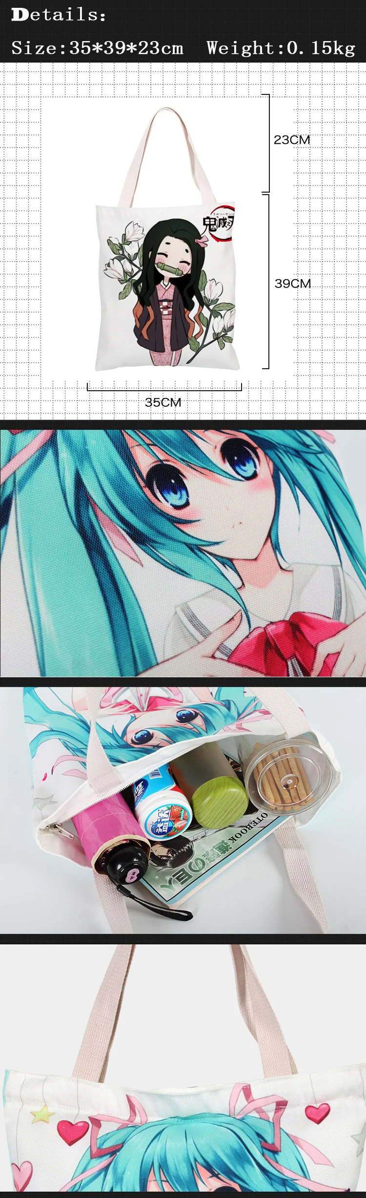 Custom Anime Handbag Japanese Cartoon Anime Kimetsu No Yaiba Canvas Bag ...
