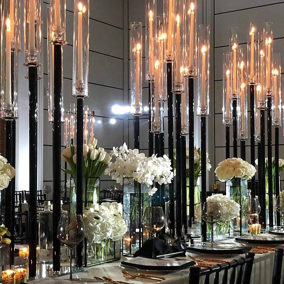 9 Arms Black Metal Candle Holders - Perfect for Wedding Decor