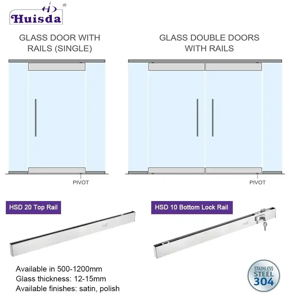 Stainless Steel 304 Patch Fittings Bottom Lock Rail 1 Meter Long Glass ...