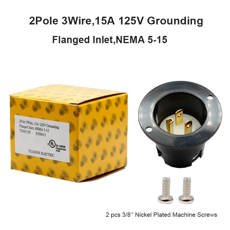 15 Amp Flanged Inlet 125V NEMA 5-15 Socket RV Shore Power