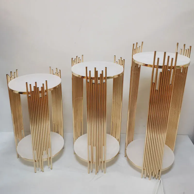 Gold Round Metal Plinths - Elegant Wedding Backdrop Stands
