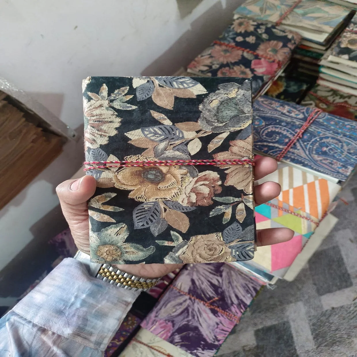 Custom Made Thread Sewing Hardcover Cotton Fabric Covered Diaries with ...